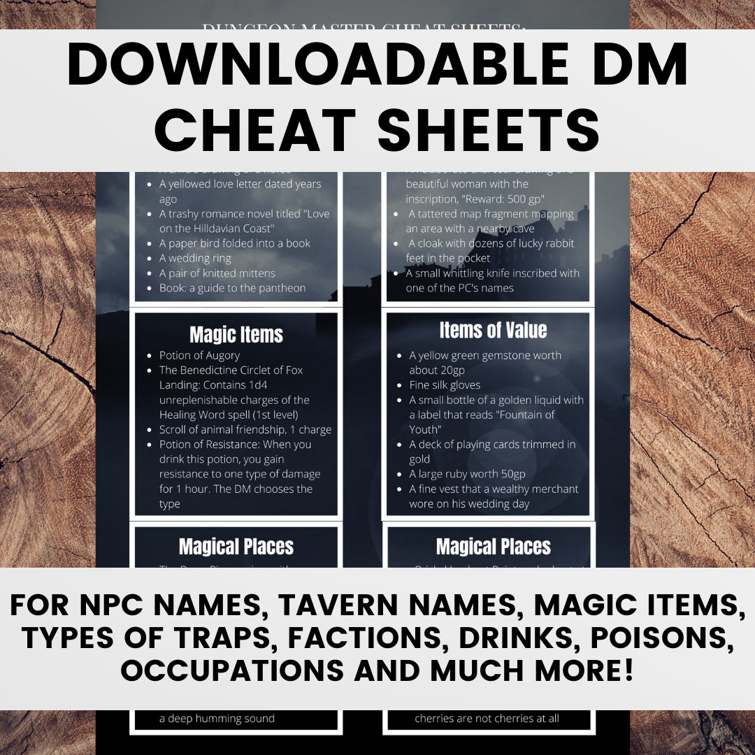 Printable Dungeons & Dragons DM Reference Sheets for Dungeon Masters - Etsy