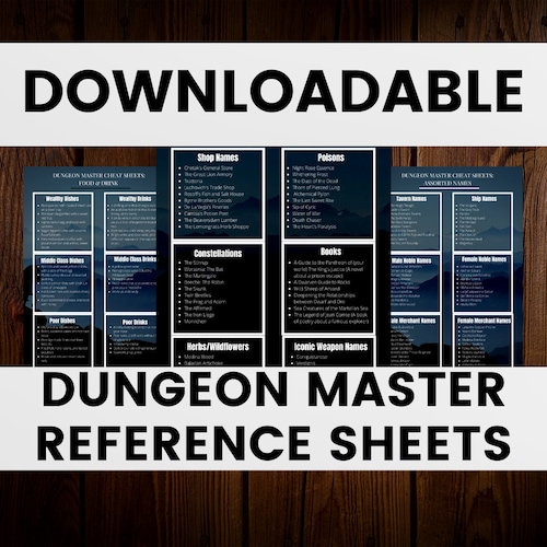 Printable Dungeons & Dragons DM Reference Sheets for Dungeon | Etsy