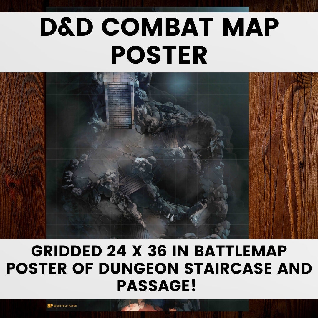 D&D Combat Map Dungeon Staircase Physical Battlemap 24x36 Gridded ...