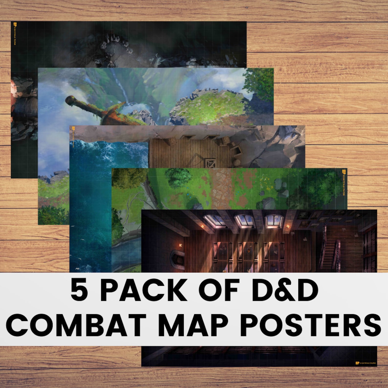 Dnd Battlemap Posters 5-pack 24x36 in Gridded Combat Maps for Dungeons ...