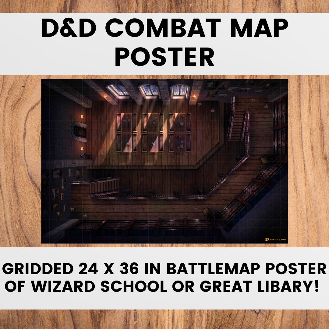 D&D Combat Map Great Library Physical Battlemap 24x36 Gridded Poster - Etsy