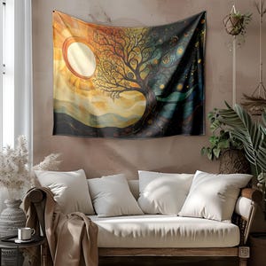 Tree of Life With Sun and Moon Tapestry - Boho Wall Hanging - Mystical ...