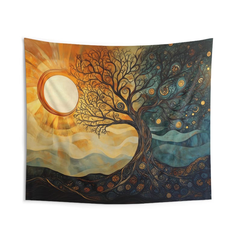 Tree of Life With Sun and Moon Tapestry - Boho Wall Hanging - Mystical ...