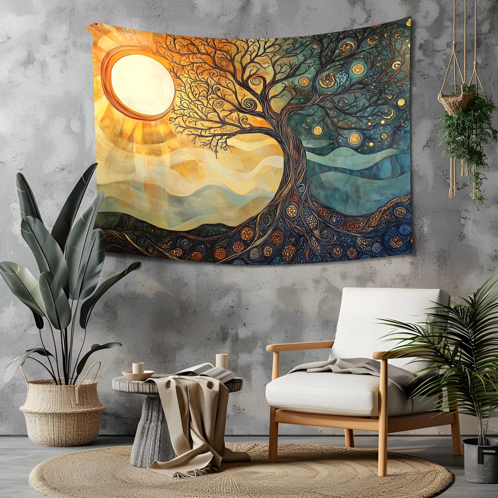 Tree of Life With Sun and Moon Tapestry - Boho Wall Hanging - Mystical ...