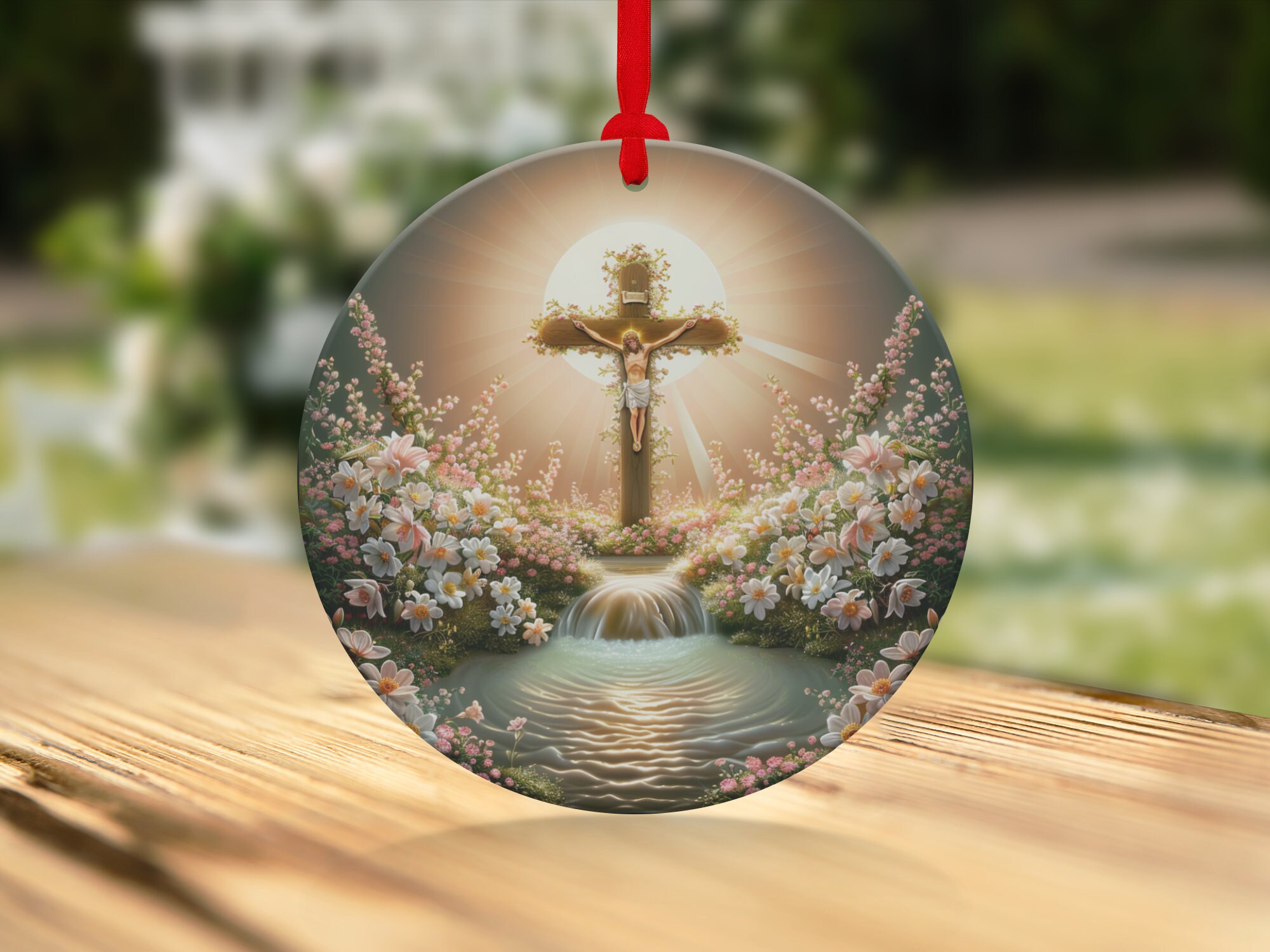 Radiant Cross Ornament, Spiritual Christian Home Decor, Floral Crucifix ...
