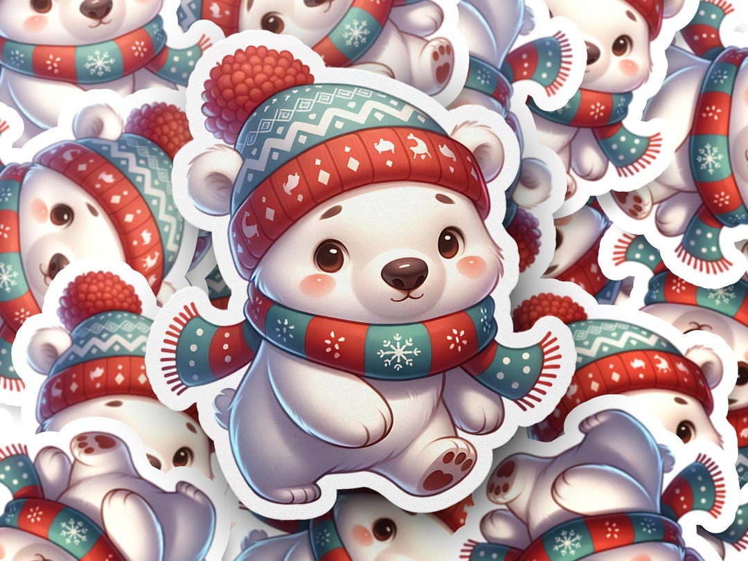 Cute Bear Sticker Pack, Cozy Winter Stickers, Adorable Polar Bear ...