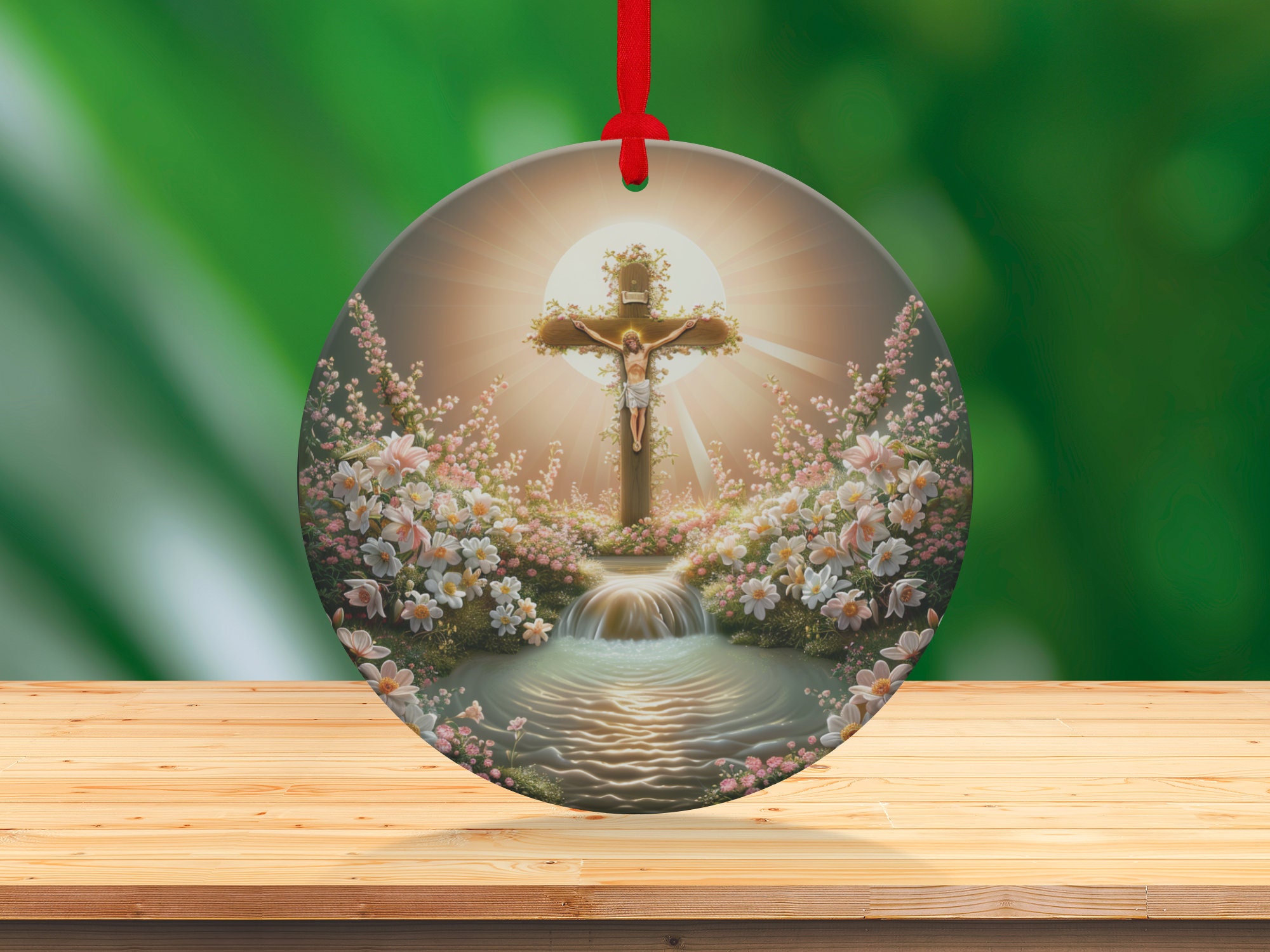 Radiant Cross Ornament, Spiritual Christian Home Decor, Floral Crucifix ...