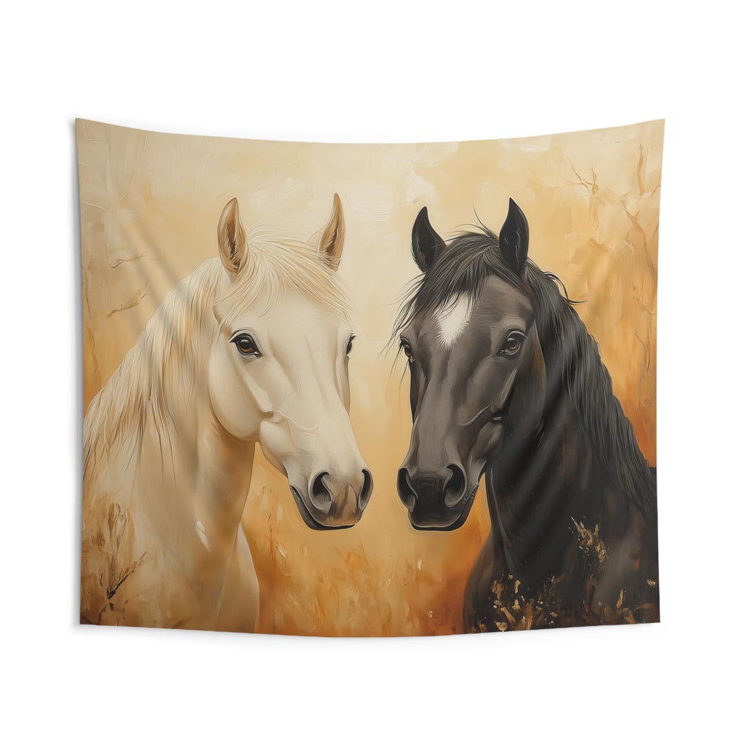 Beautiful Horse Tapestry Wall Hanging, Black & White Horse Art, Rustic ...