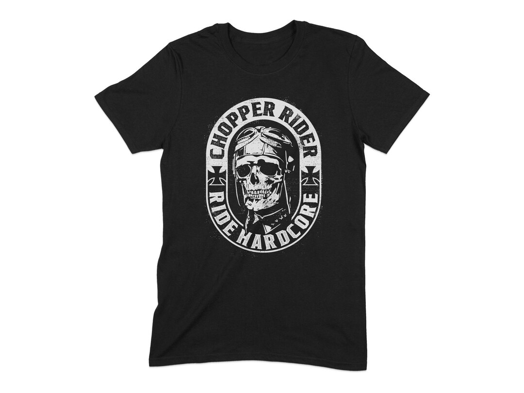 Chopper Rider T-shirt, Ride Hardcore Skull Graphic Tee, Biker Helmet T ...