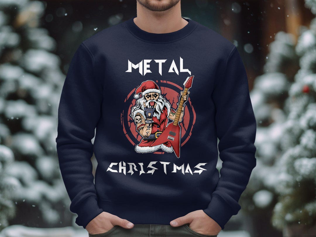 Metal Christmas Jumper, Rock N Roll Santa Claus Sweater, Heavy Metal ...