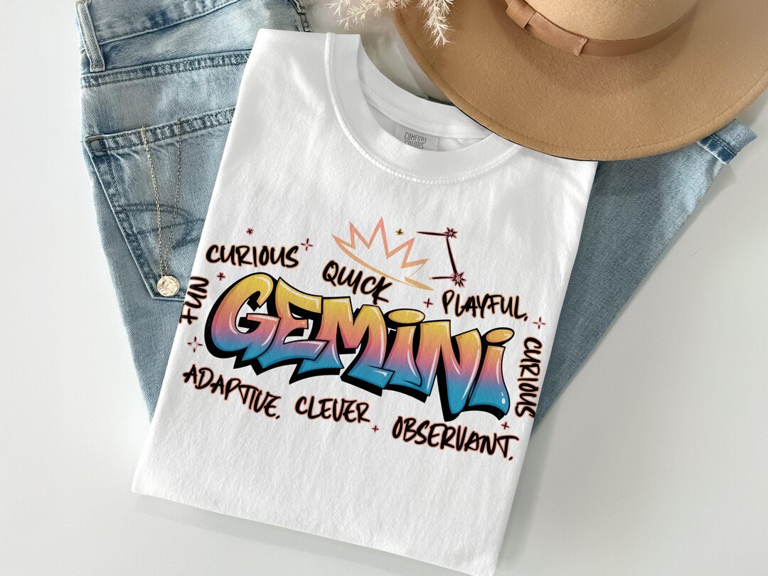 Quick Fun Playful Gemini Design, Gemini Zodiac Sign Art Shirt, Clever ...