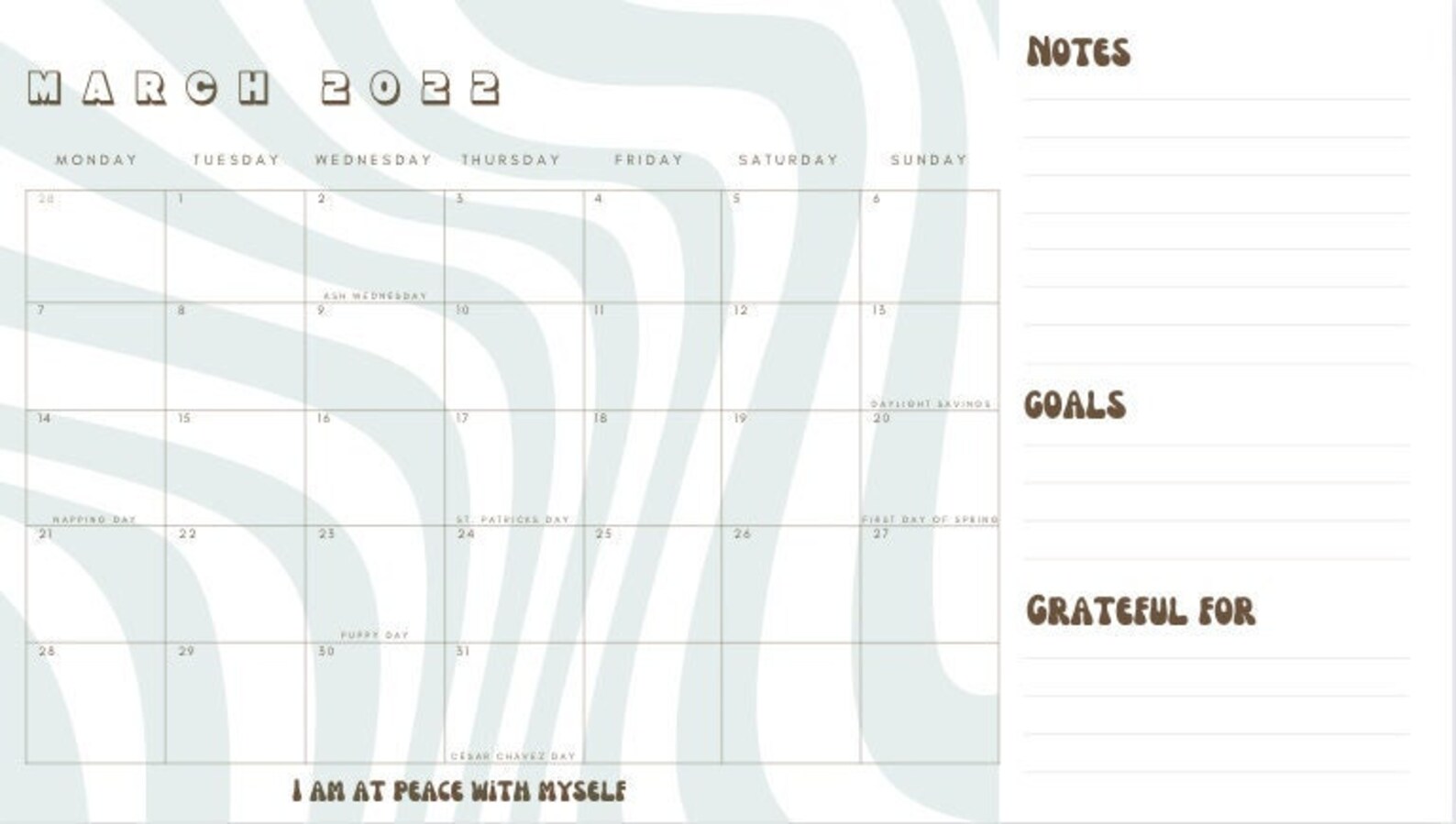 Wavy 2022 Affirmation Calendar - Etsy