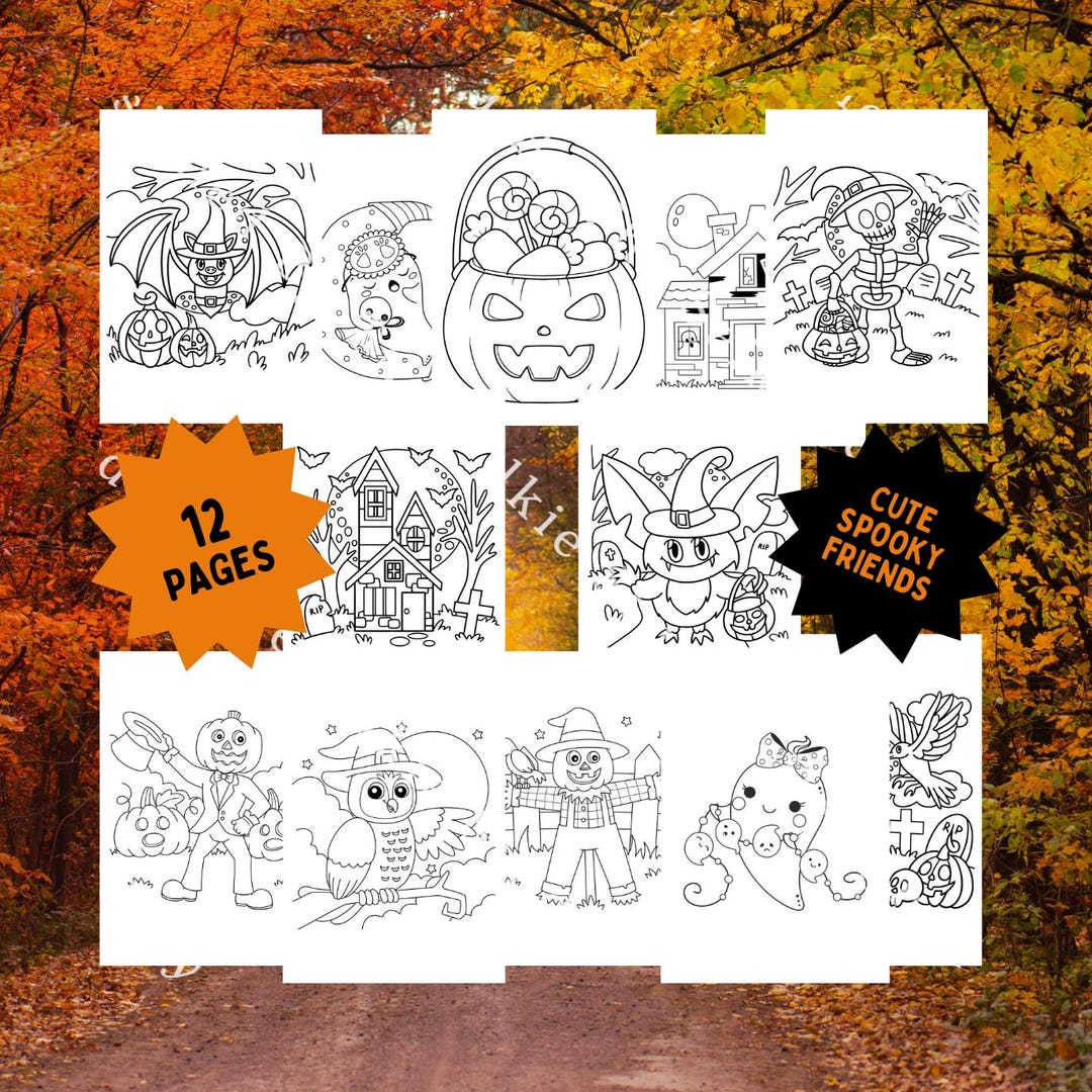 Cosy Spooky Cute Simple Colouring In, 12 Pages, Autumn, Halloween ...