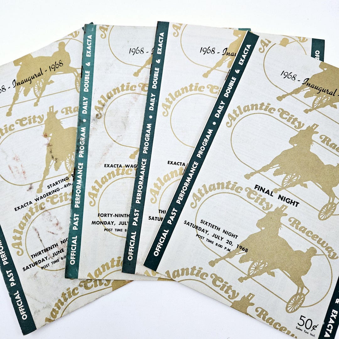 Atlantic City Raceway Harness Horse Racing Programs 1968 Inaugural ...