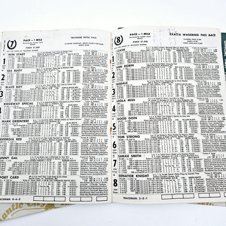 Atlantic City Raceway Harness Horse Racing Programs 1968 Inaugural ...