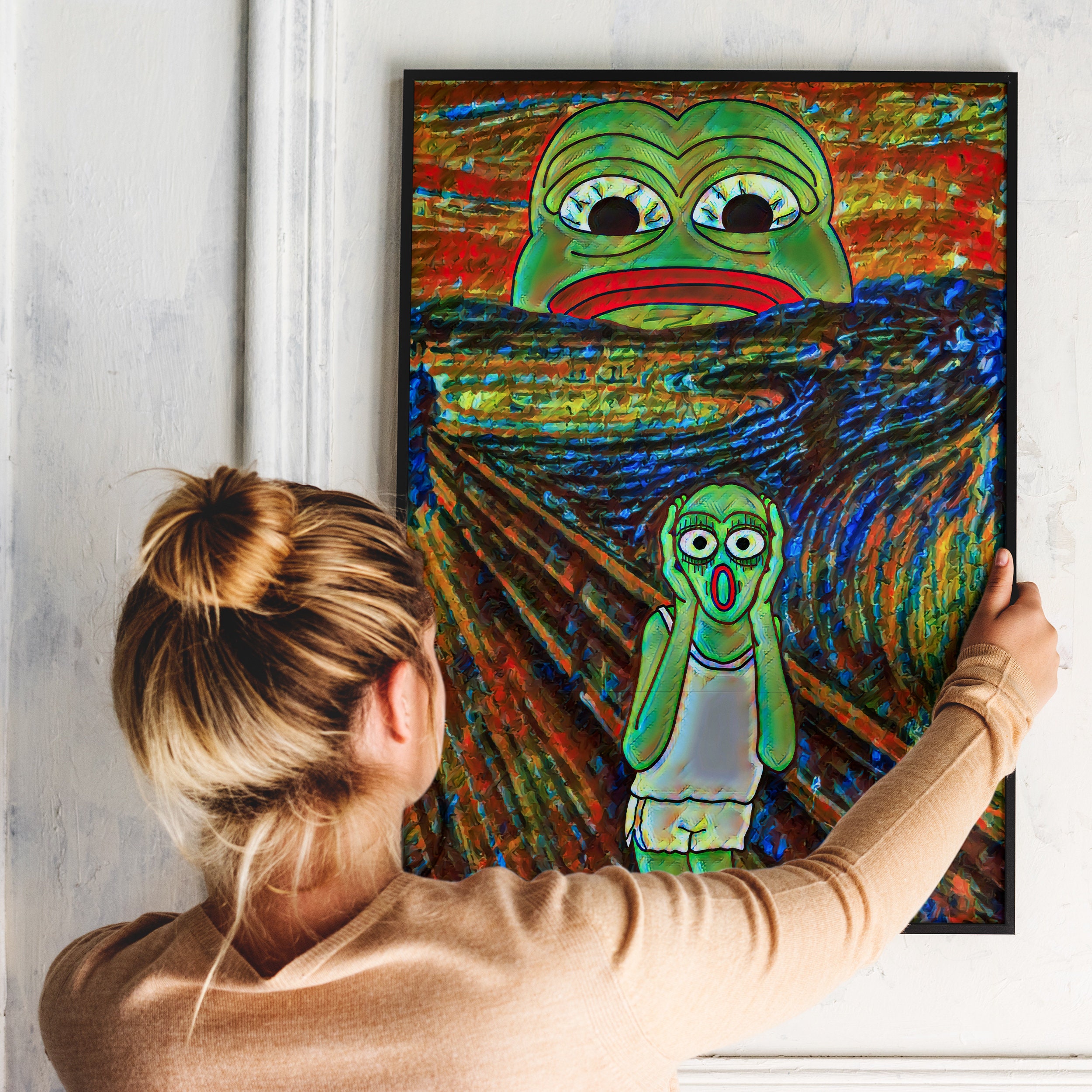 Pepe The Scream Painting Poster | The Frog Meme Wall Art sold by ...