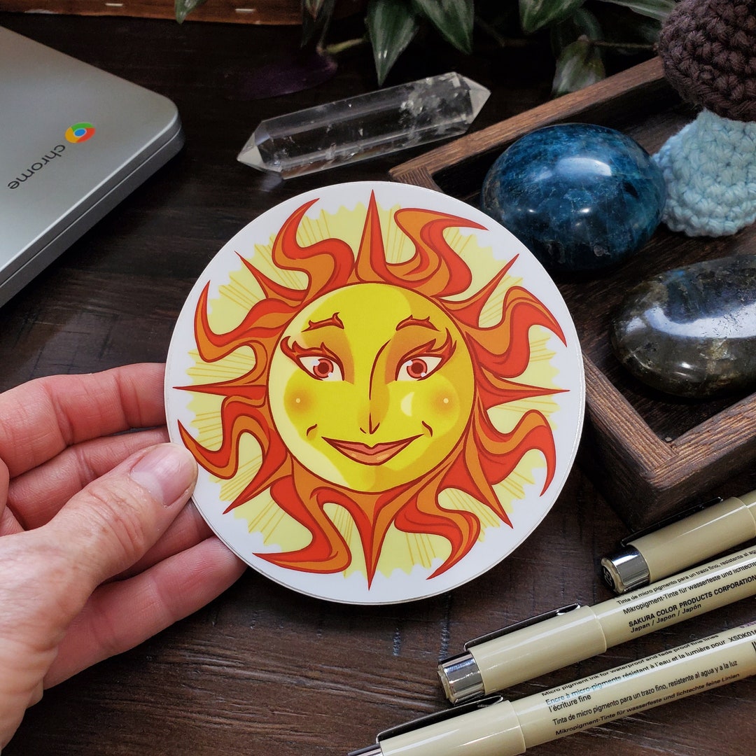 Happy Yellow Sun Sticker, 4 Inches Round - Etsy