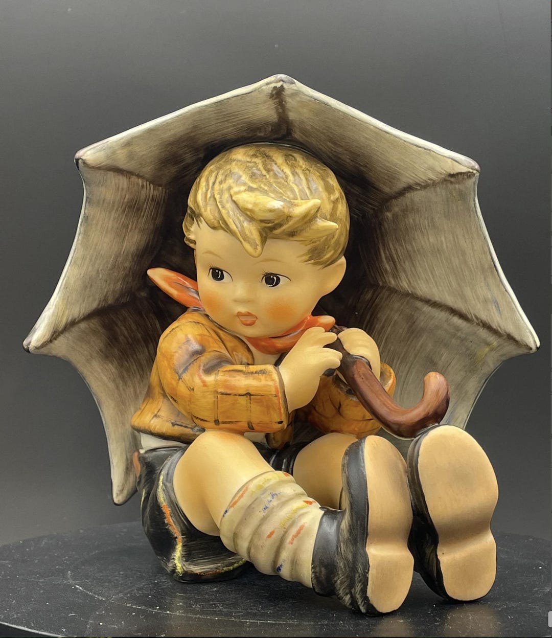 Hummel Figurine: Umbrella Boy With Orange Plaid Jacket - Etsy