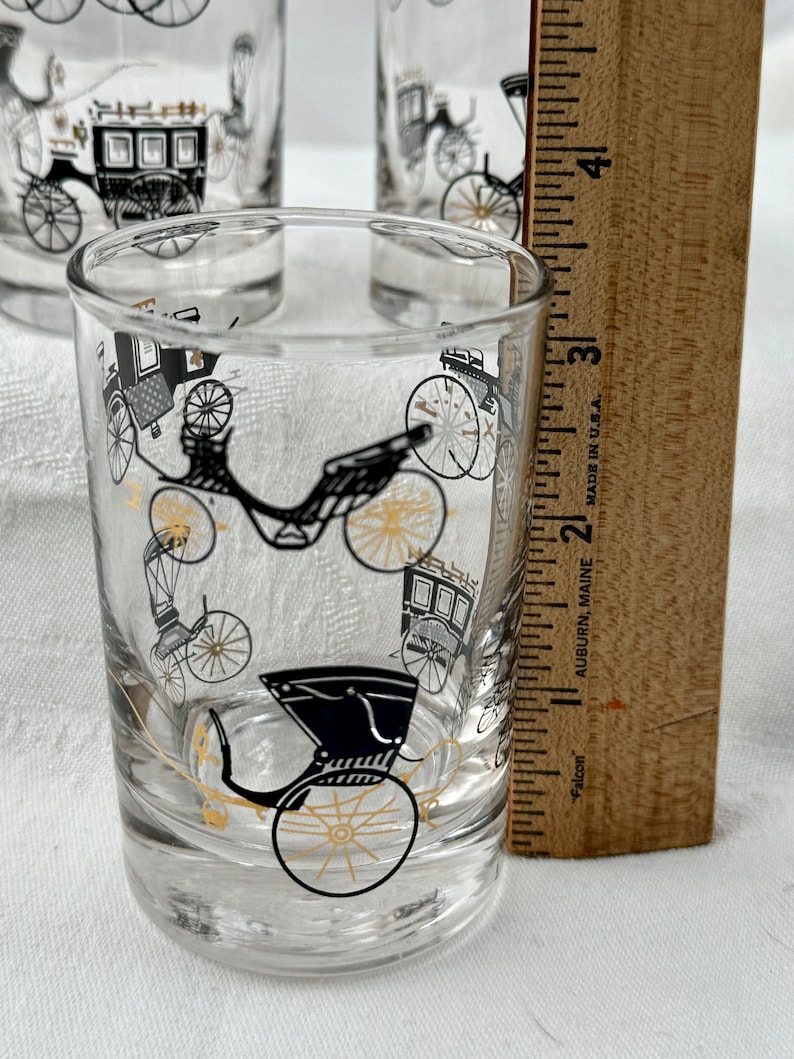 Vintage Libbey Tumblers: Black & Gold Car Design, Mid-century Barware ...