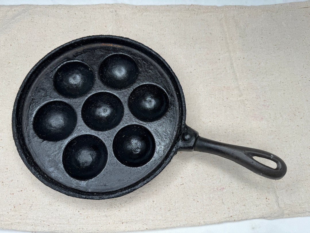 Antique Cast Iron Aebleskiver Pan: Seasoned Pancake Mold - Etsy
