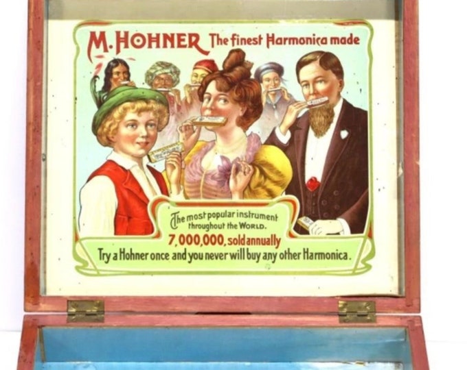 Antique M. Hohner's World Renowned Harmonicas Display Case, Display Box ...