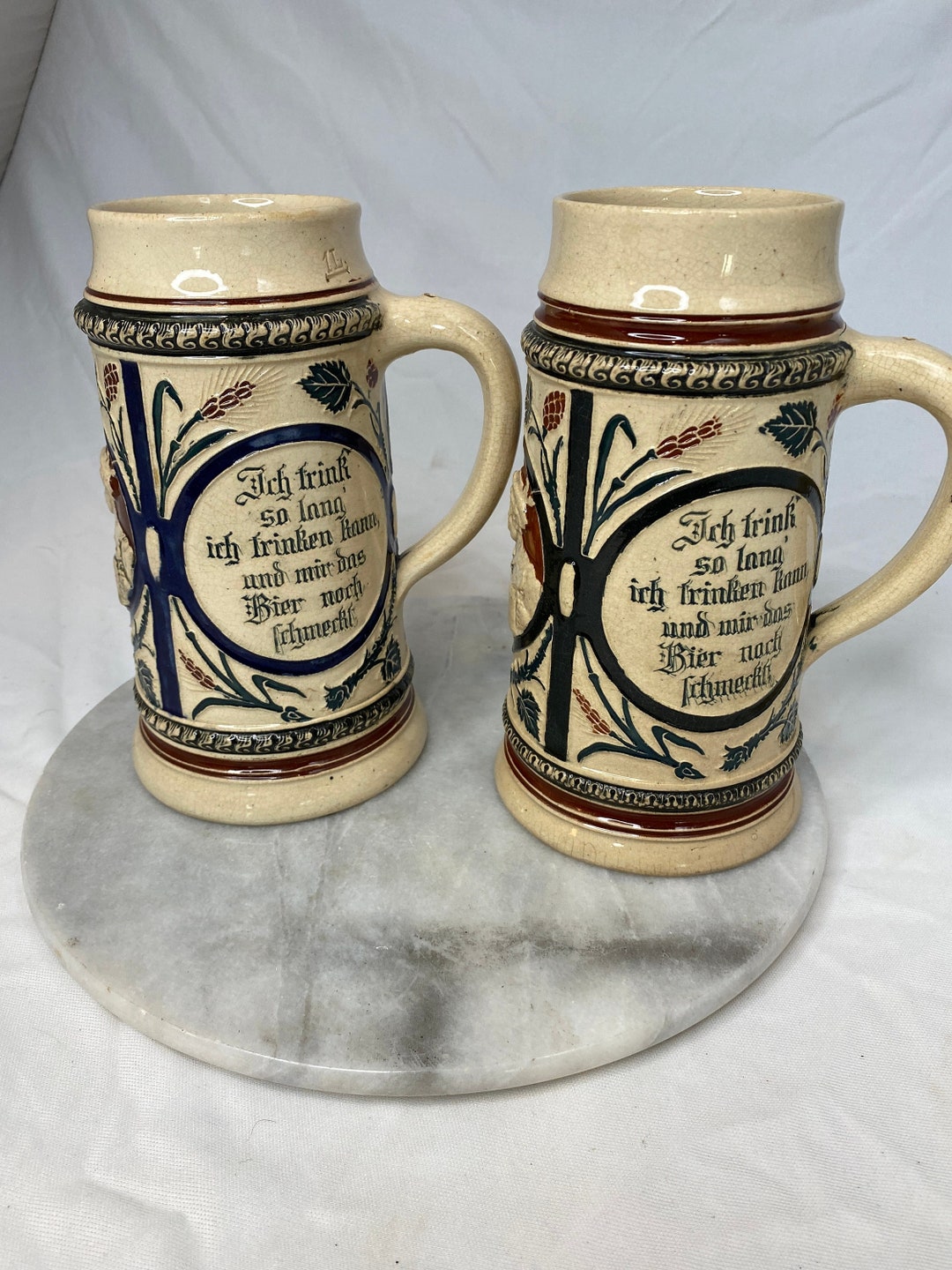 Vintage German Pottery Beer Steins: Matching Pair, 1lb - Etsy