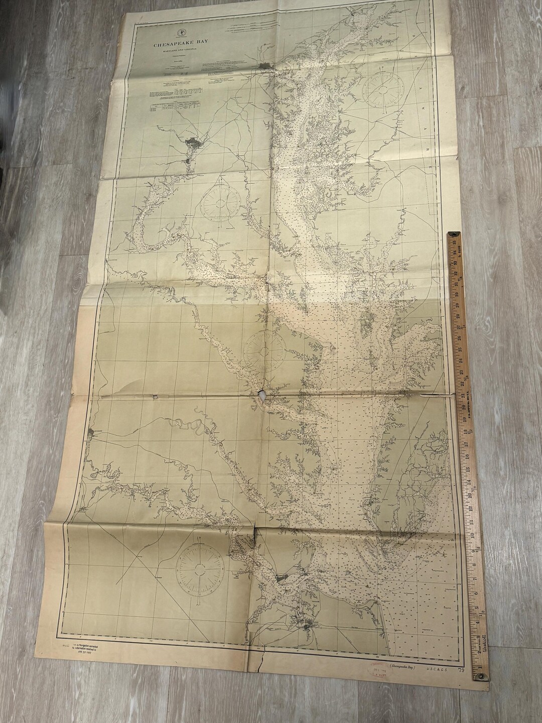 1902 LARGE Paper Chesapeake Bay Navigational Chart,map, #79, the United ...