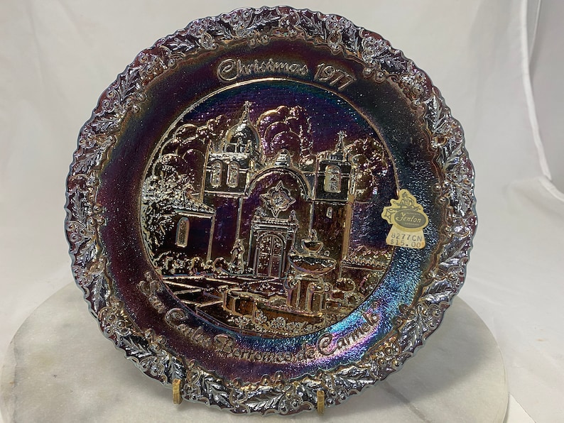 Vintage Fenton Carnival Glass Christmas Plate: 1977 'christmas in ...
