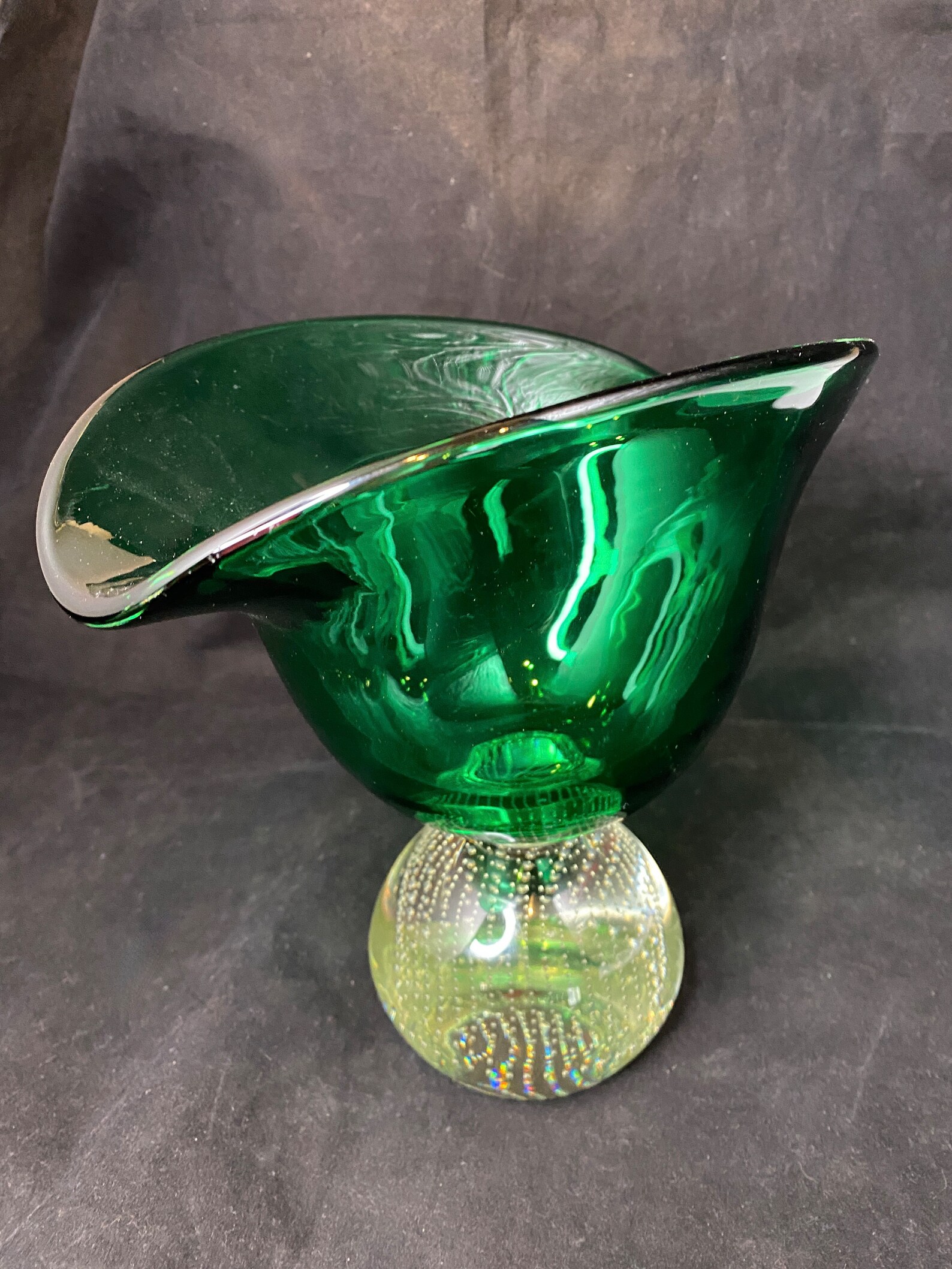 Erickson Emerald Green Art Glass Vase Console With Controlled - Etsy