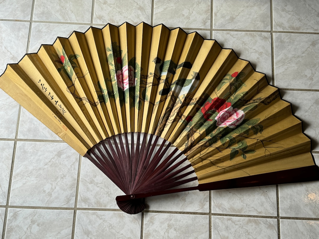 Vintage Chinese Traditional Deco Wall Fan - Handmade Large Bamboo ...