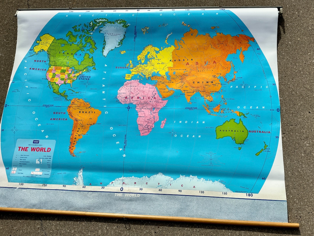 Vintage Classroom Pull Down Classroom Map the World, Modern Educational Systems, Circa 1992 - Etsy