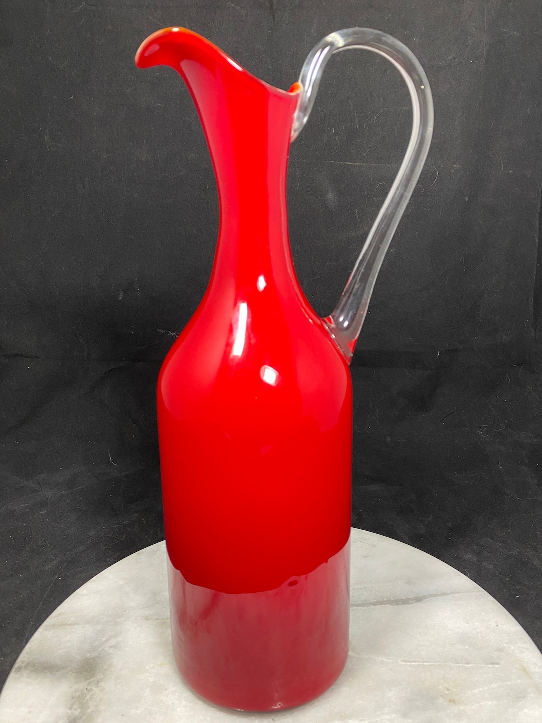 Murano Style Cased Glass Mid-century Red Pitcher - Etsy