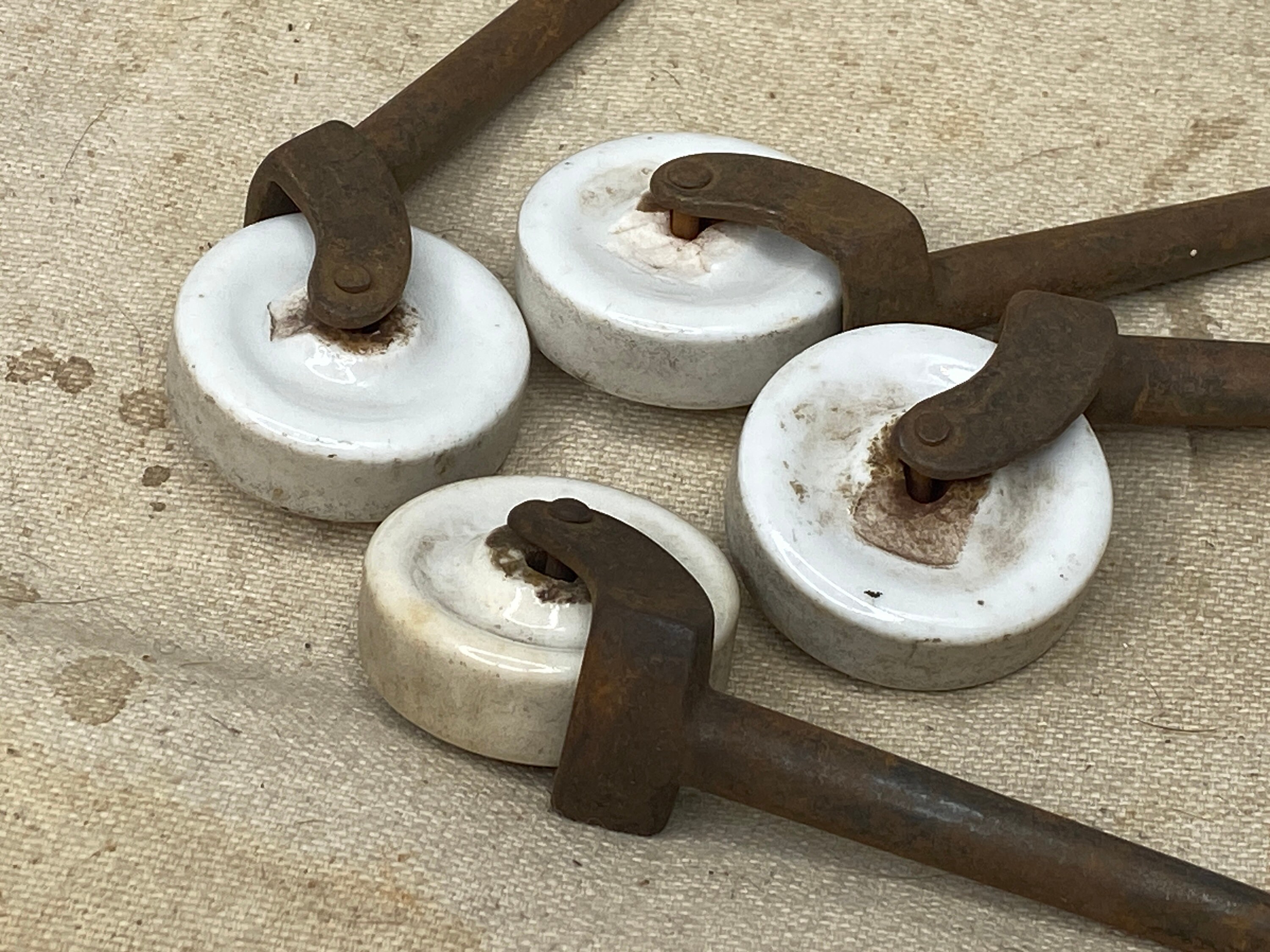 Antique Porcelain Caster Wheels Iron Shaft for Furniture Restoration ...