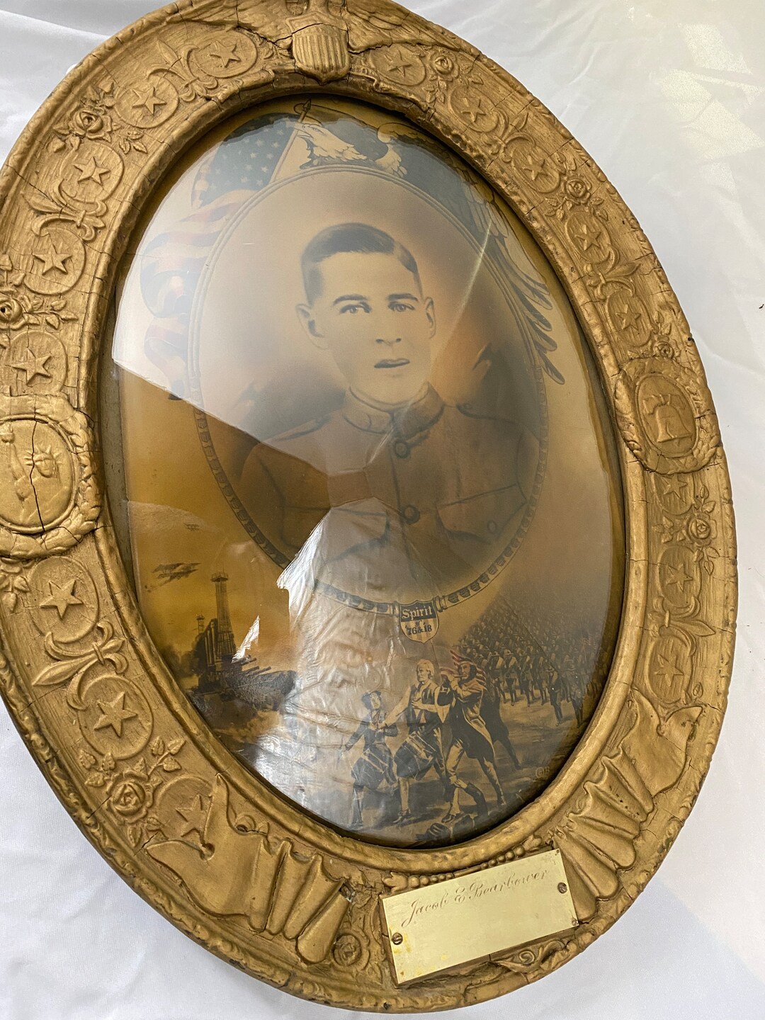 Antique Spirt of 1876 Military Portrait in Wood Frame With Convex Glass ...