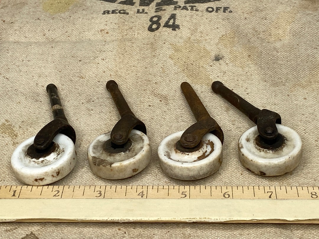 Antique Porcelain Caster Wheels Iron Shaft for Furniture Restoration ...