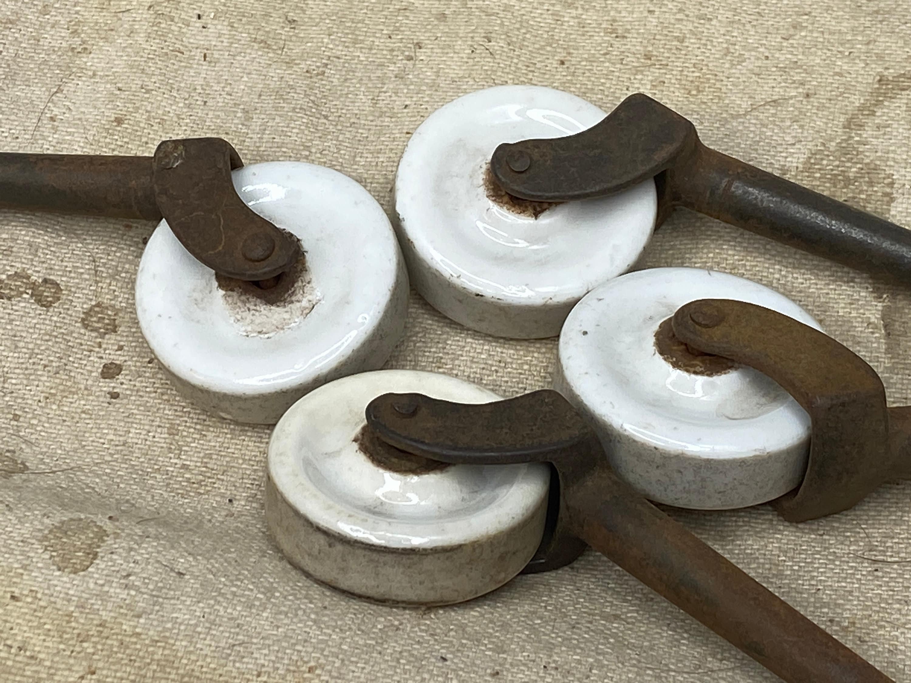 Antique Porcelain Caster Wheels Iron Shaft for Furniture Restoration ...