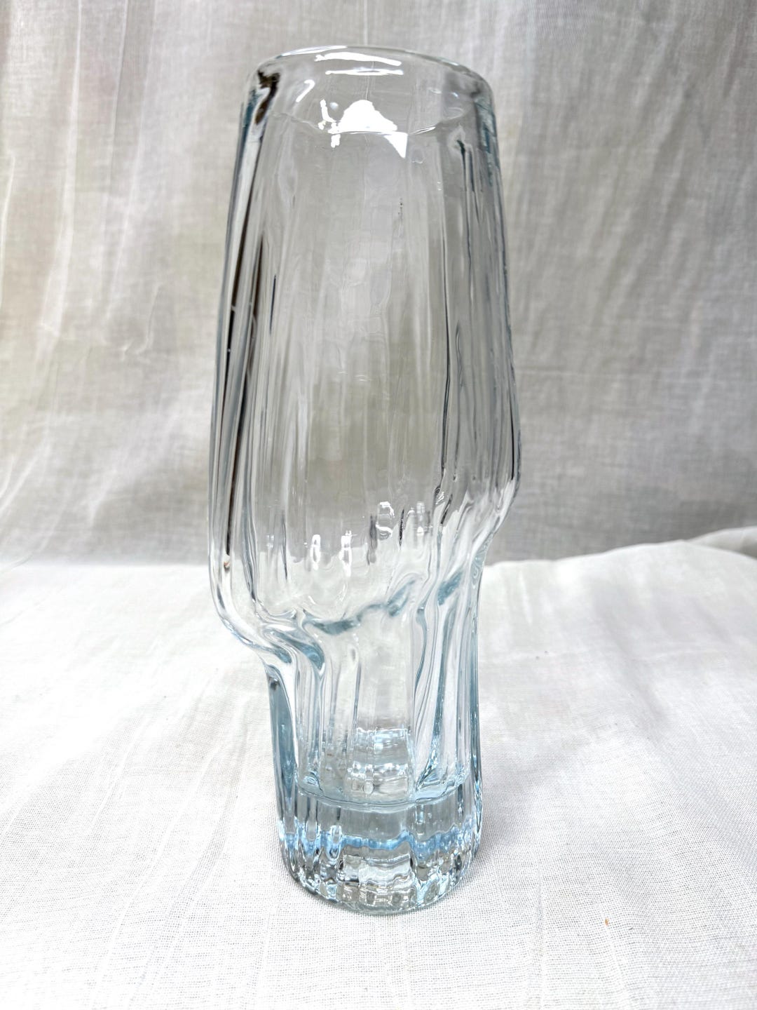 Vintage Don Shepherd BLENKO Art Glass Ribbed Vase: 1980s Ice Blue ...