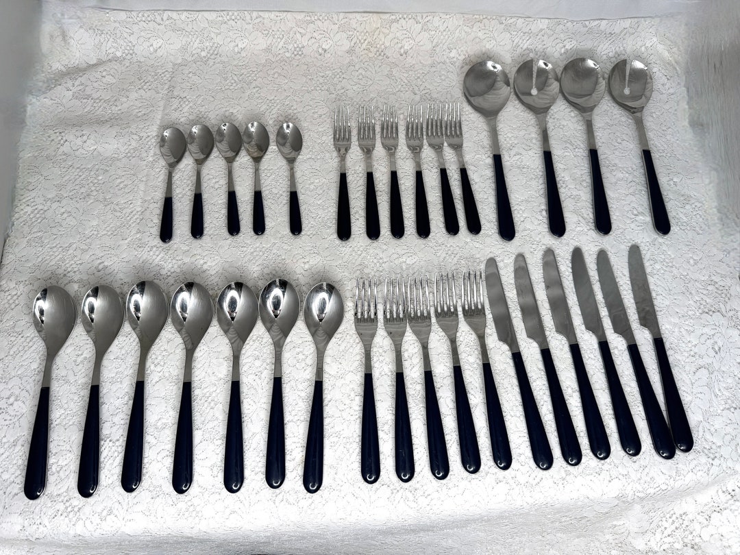 Fantasia-navy Stainless Flatware by MIKASA Set of 33 Made in Italy - Etsy