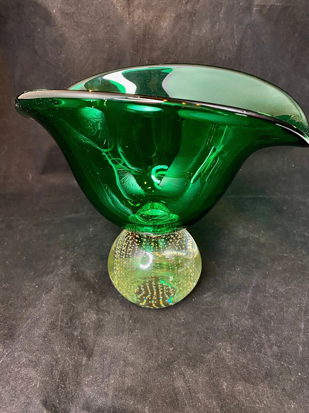 Erickson Emerald Green Art Glass Vase Console With Controlled Clear ...
