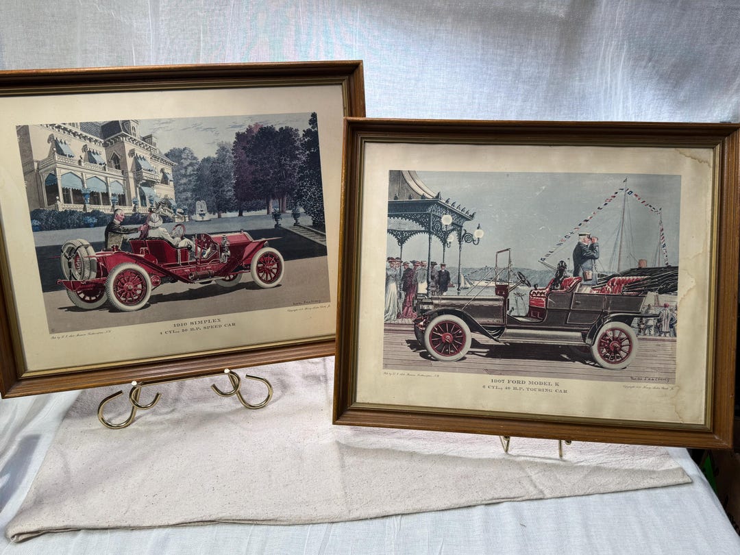 Leslie Saalsburg Car Prints: 1910 Simplex & 1907 Ford Model K, Framed ...