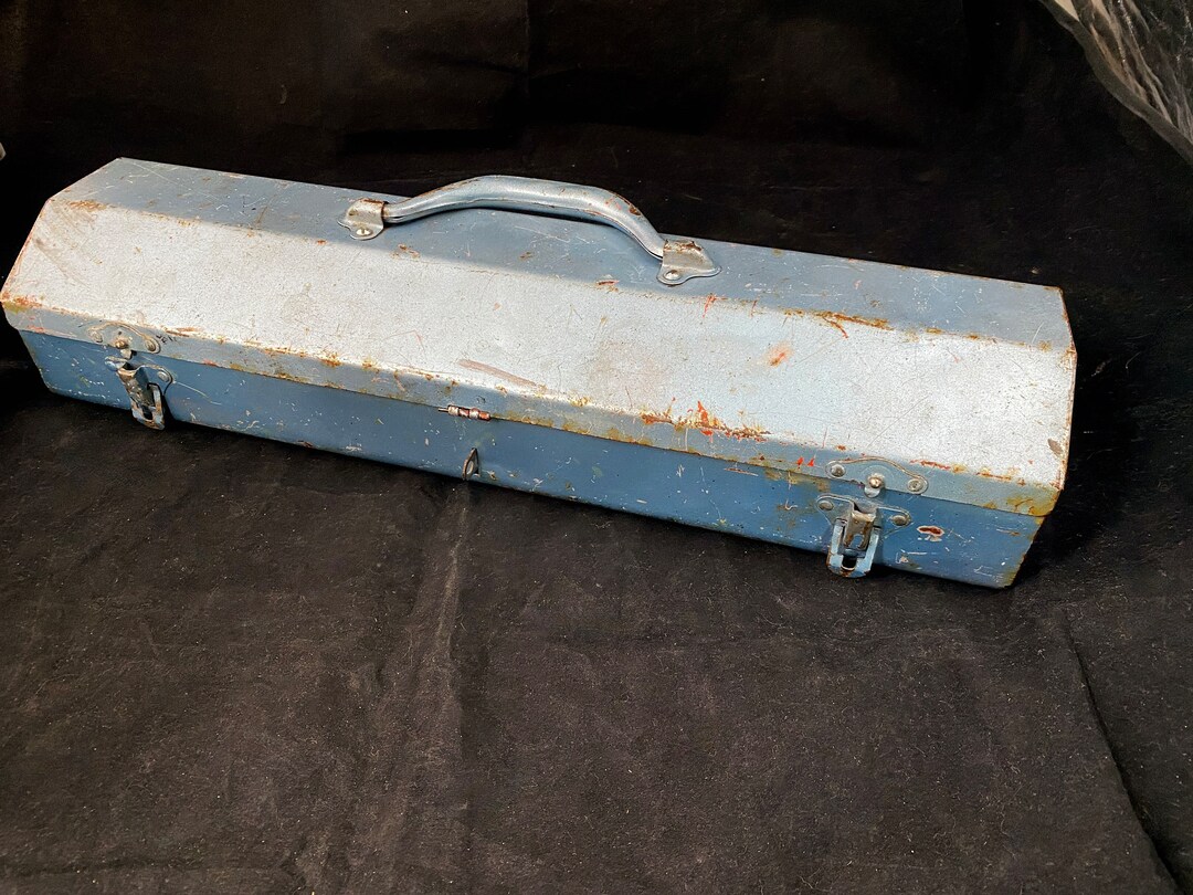 Vintage Blue Metal Socket Storage Tool Box, Handy Man Tool Box, Small ...