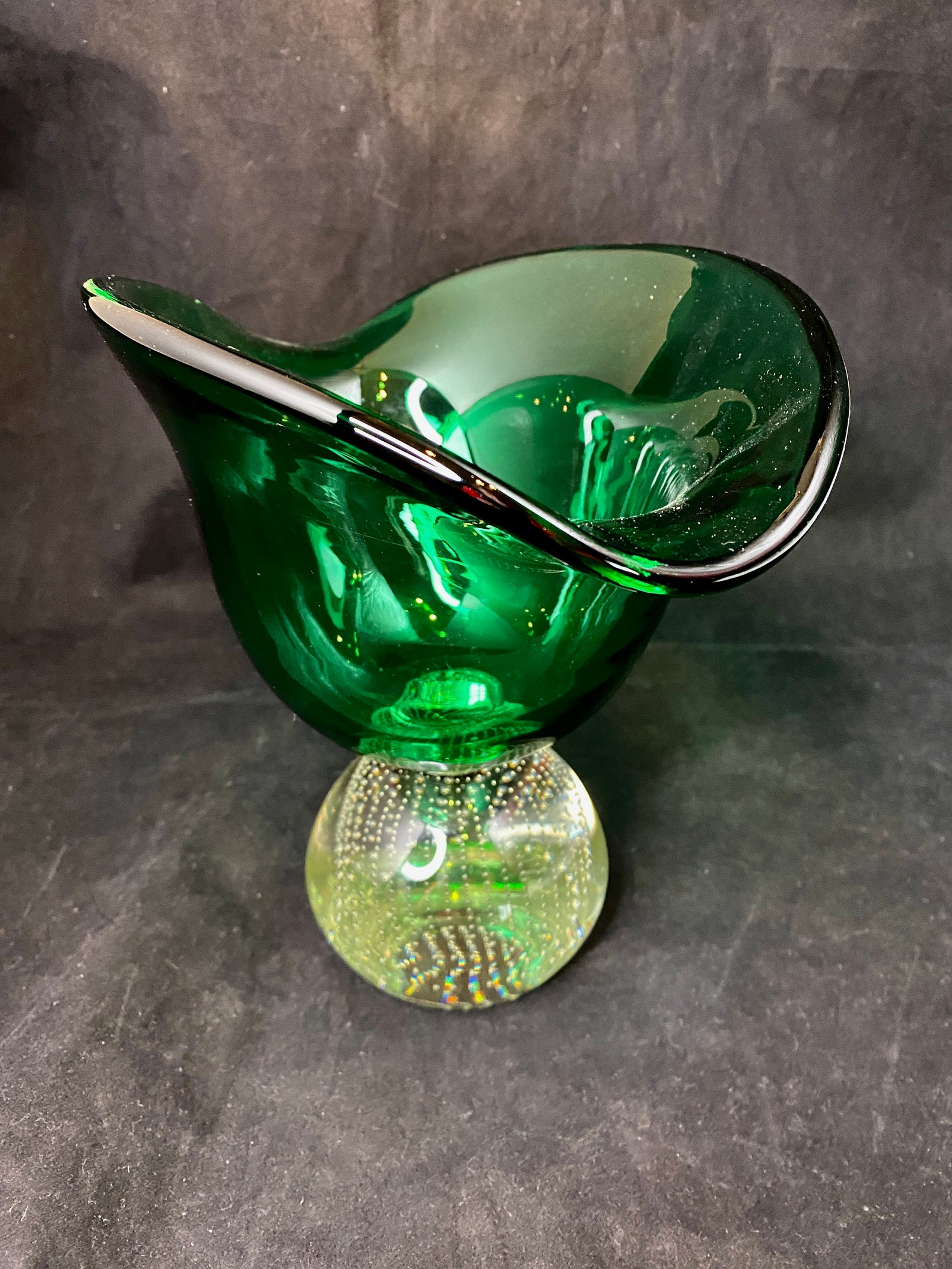 Erickson Emerald Green Art Glass Vase Console With Controlled - Etsy