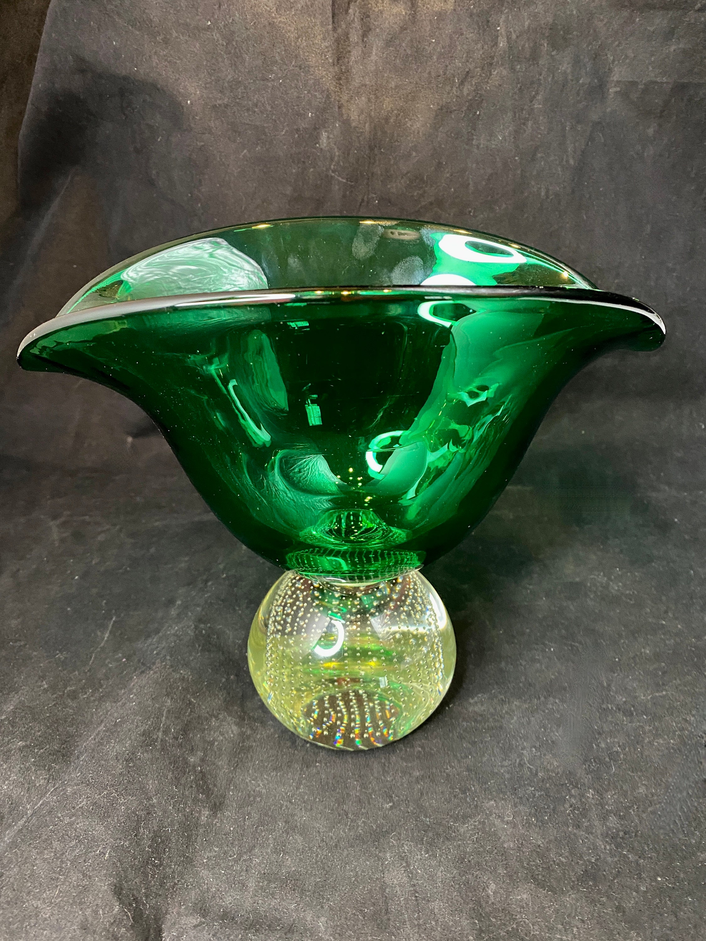 Erickson Emerald Green Art Glass Vase Console With Controlled - Etsy