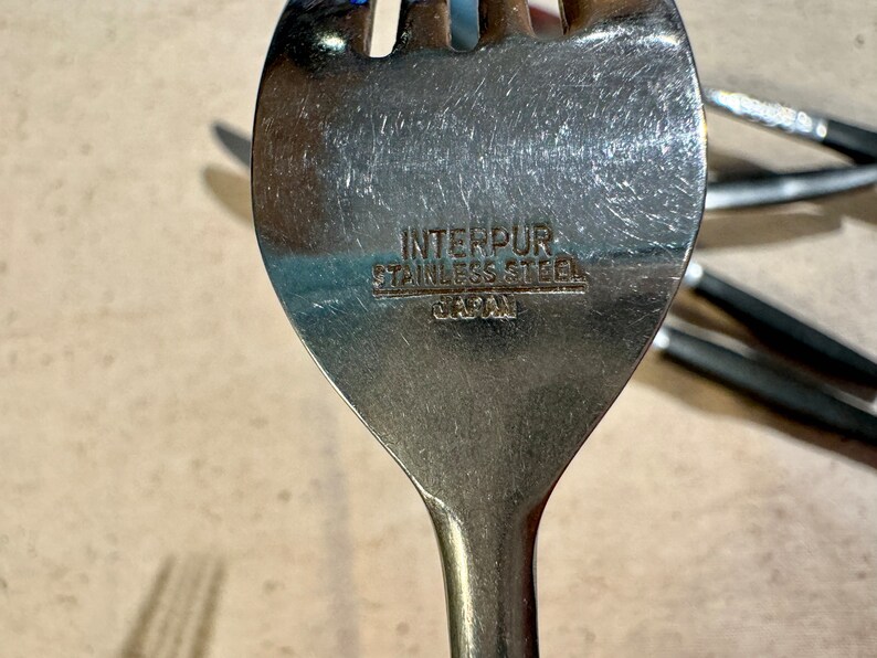 Vintage Interpur Japan Stainless Steel Flatware: Black Wood Handle, Mid ...