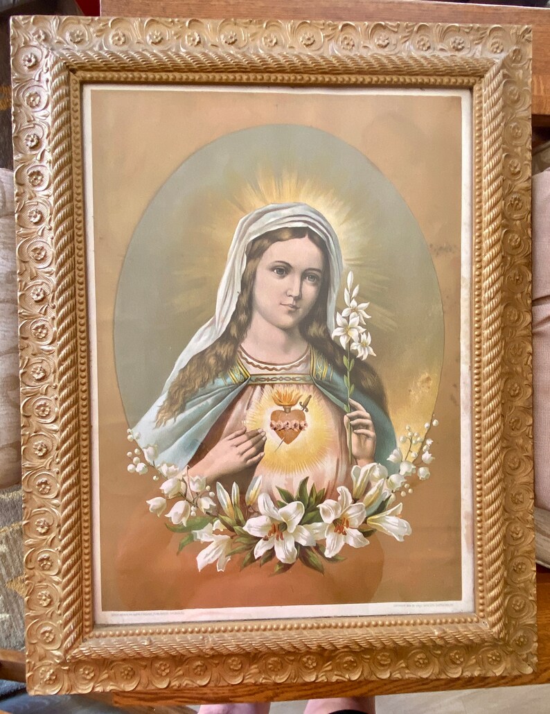 1894 Scared Heart of Jesus Immaculate Heart of Mary Gold - Etsy