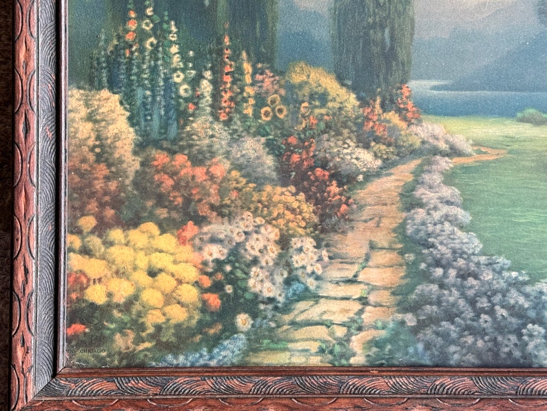 1926 R. Atkinson Fox Lithograph Print: "english Garden" Art Deco Framed ...