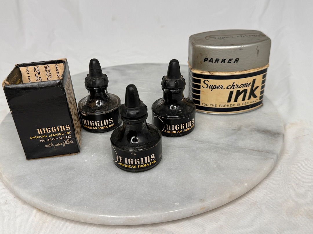 Vintage Higgins Drawing Ink, Original Box, and Super Chrome for Parker ...