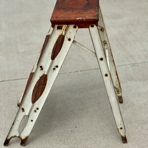 Primitive Metal Red and White Step Stool, Step Stool, Kitchen Stool ...
