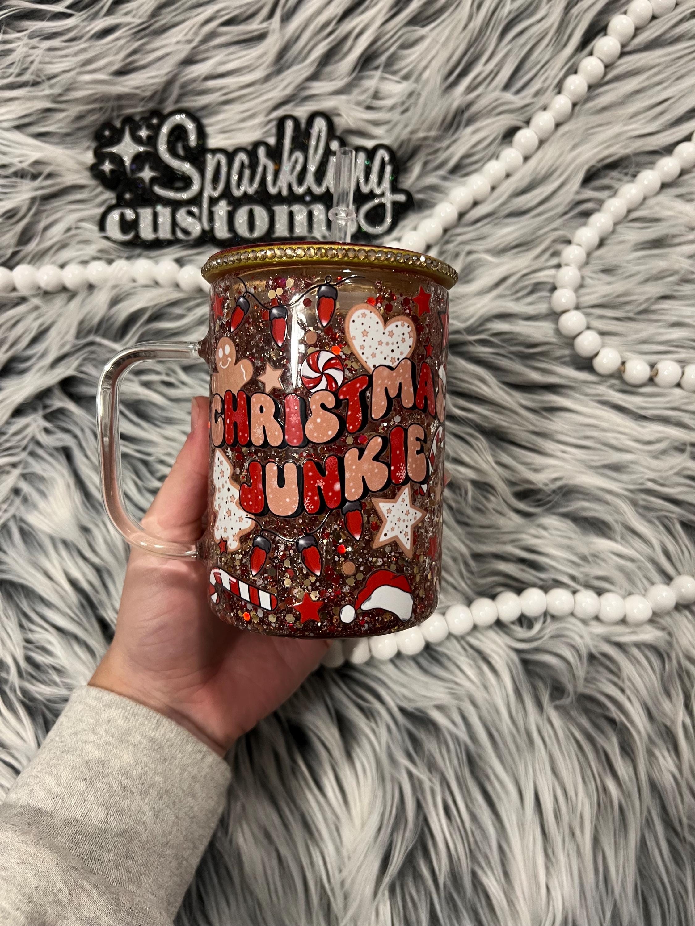Christmas Junkie, Christmas Cup, Snowglobe Tumbler, Glitter Globe ...