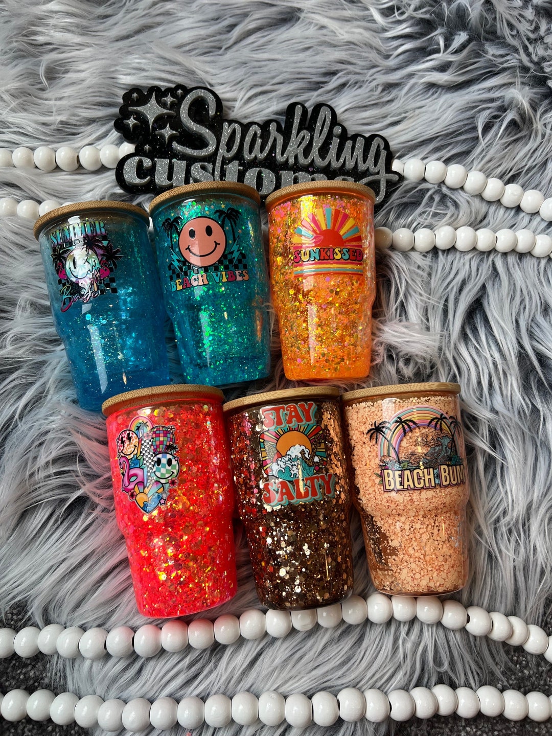 Snowglobe Shot Glasses, 3 Oz Shot Glasses, Beach Cups, Glitter Shot ...